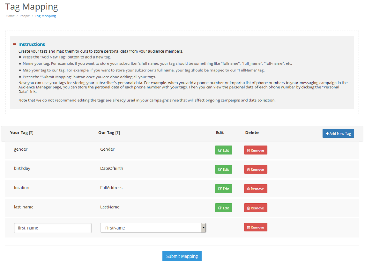 Tag Mapping - Skycore: Collect and Store your Subscribers' Data